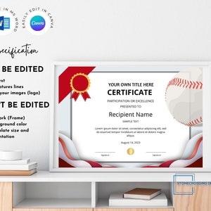 Editable Baseball Sports Certificate Template With Photo. Award. Trophy ...