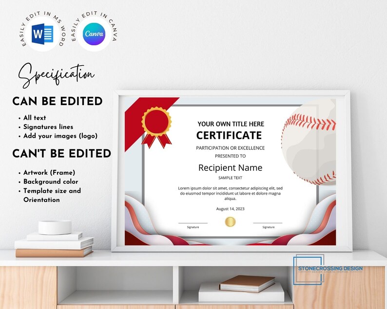Editable Baseball Sports Certificate Template With Photo. Award. Trophy ...