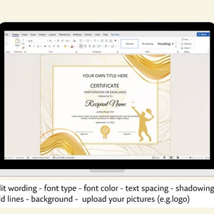 Editable Tennis Sports Certificate Template With Photo. Award. - Etsy