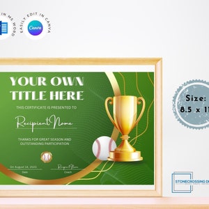 Editable Baseball Sports Certificate. Recognizing Sporting Excellence ...