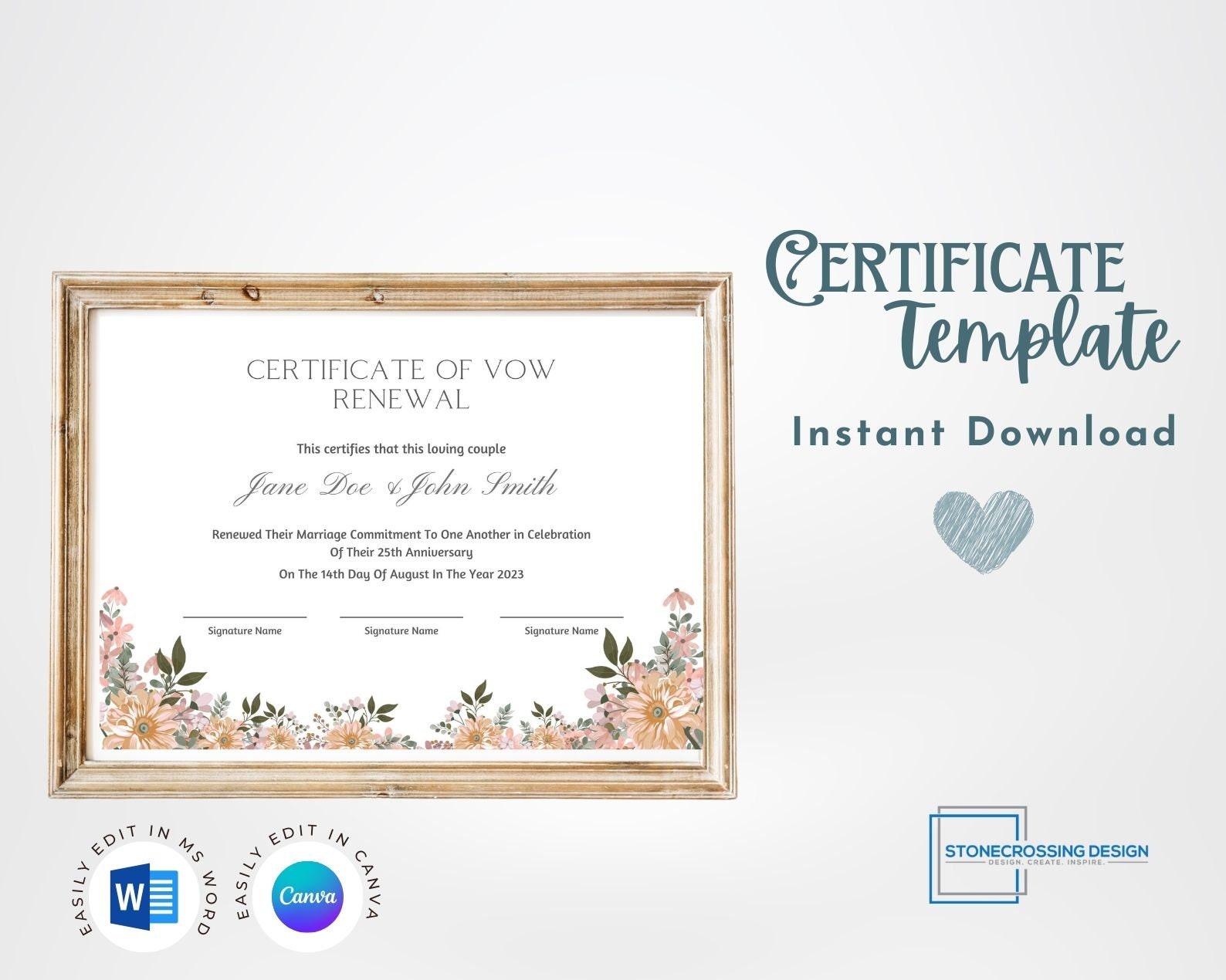 Editable Certificate of Vow Renewal Template. Marriage License ...