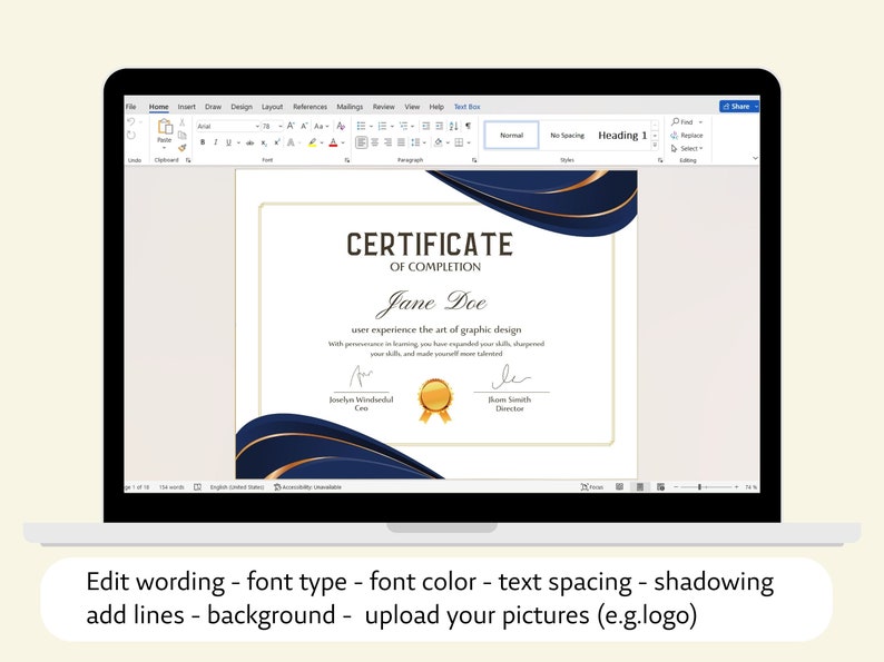 Editable Certificate of Completion Template. Award Template. - Etsy