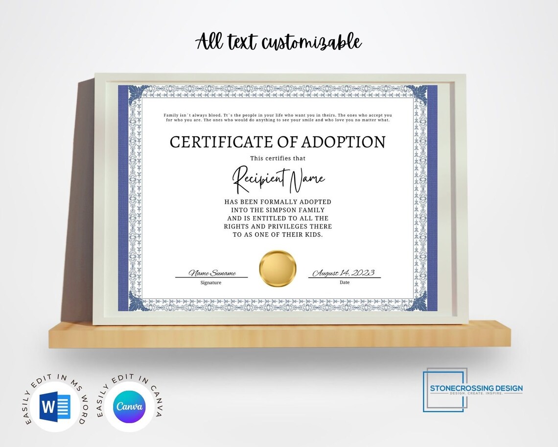 Editable Certificate of Adoption Template. Adoption Certificate ...