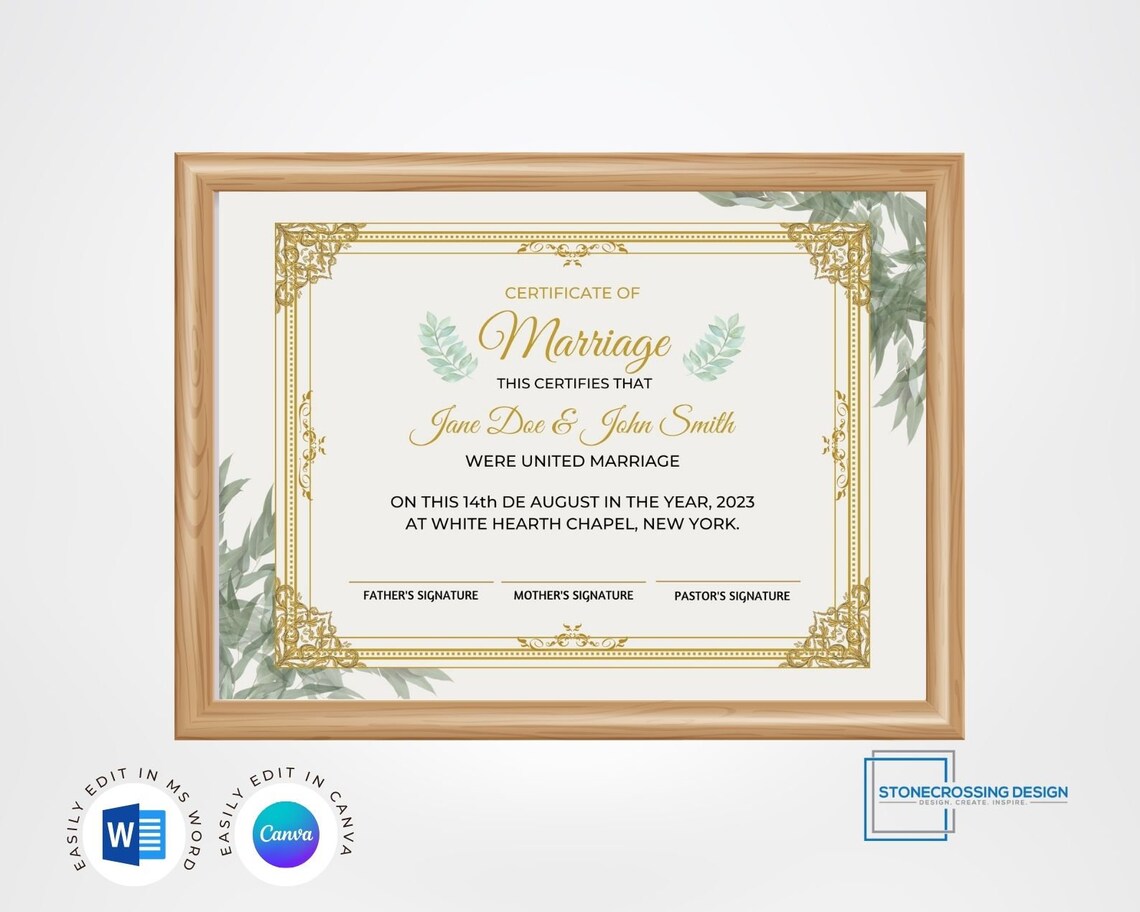 Editable Certificate of Marriage Template. Marriage License. Printable ...