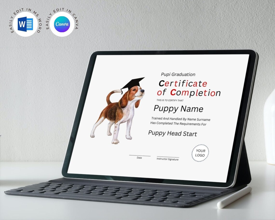 Editable Certificate of Completion for Dog Template. Award Template ...