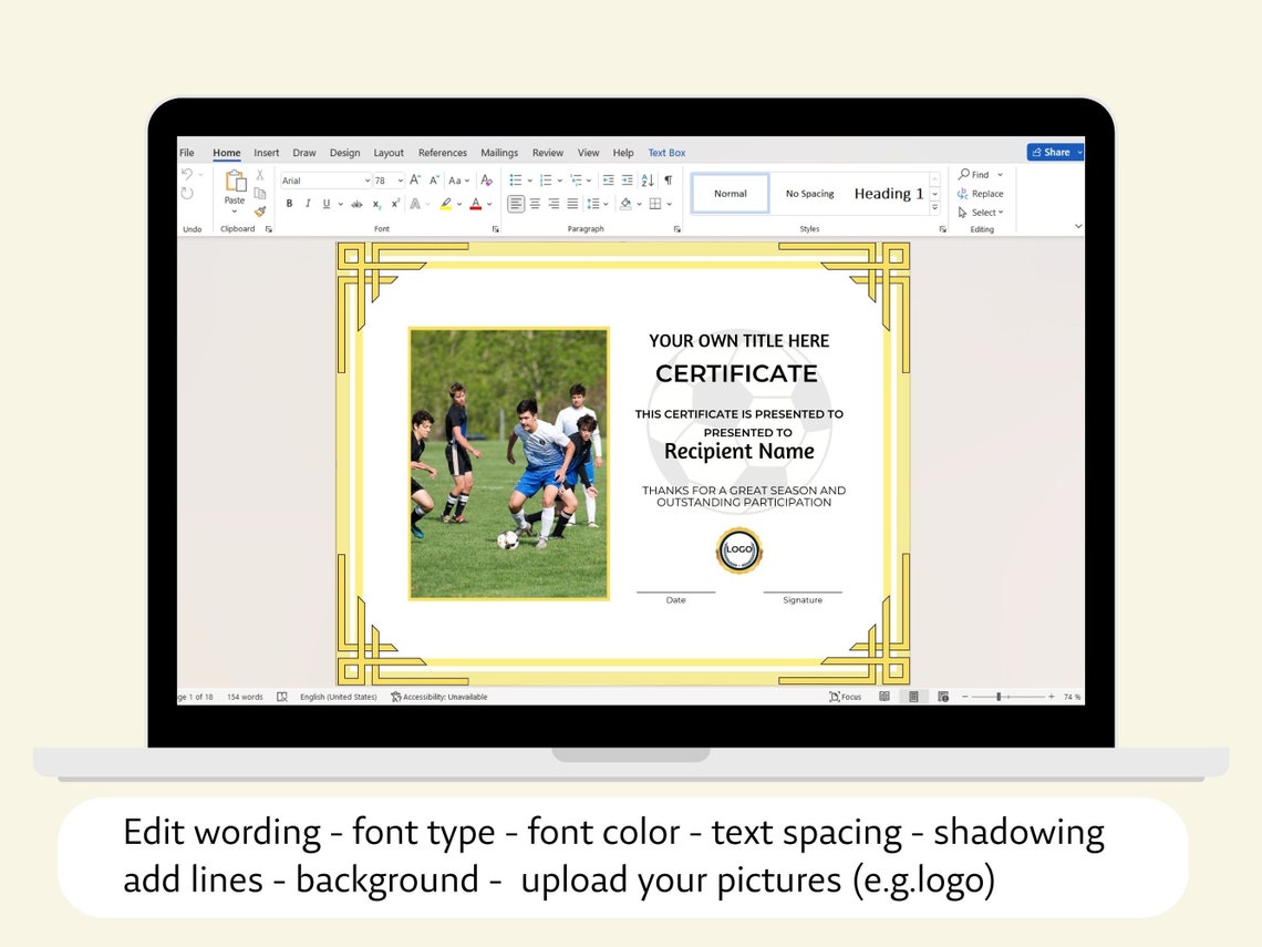 Editable Soccer Sports Certificate Template With Photo. Award. - Etsy