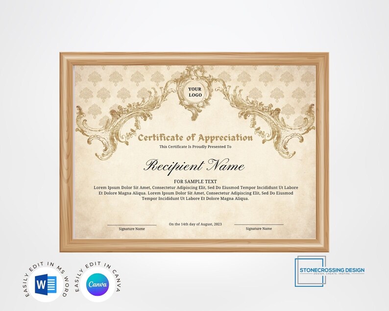 Editable Certificate of Appreciation. Award Template. Printable ...