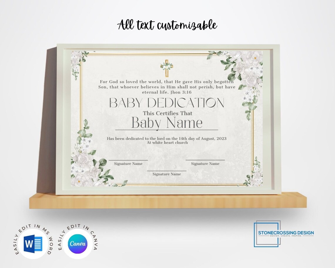 Editable Baby Dedication Template. Baptism. Printable Certificate ...