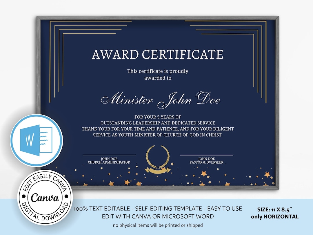 Editable Award Certificate. Recognizing Excellence and - Etsy