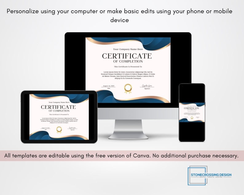 Editable Certificate of Completion Template. Award Template. Printable ...