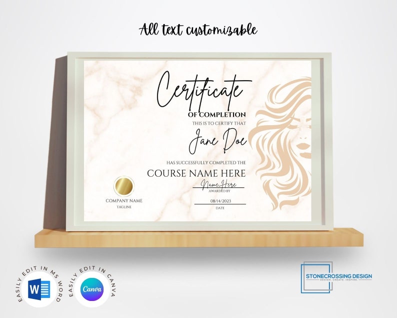 Editable Certificate of Completion Template. Award Template. - Etsy