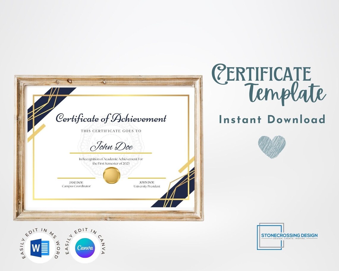 Editable Certificate of Achievement Template. Award Template. Printable ...
