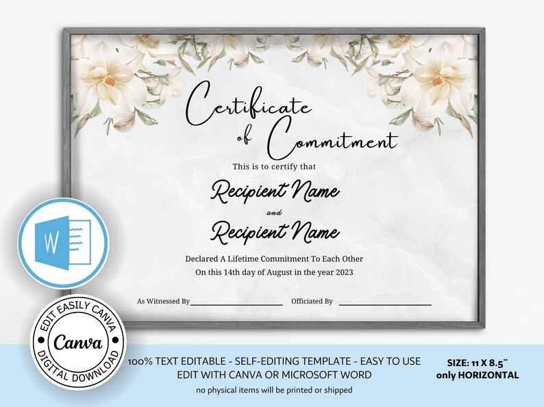 Editable Certificate of Commitment. Editable With Canva or - Etsy
