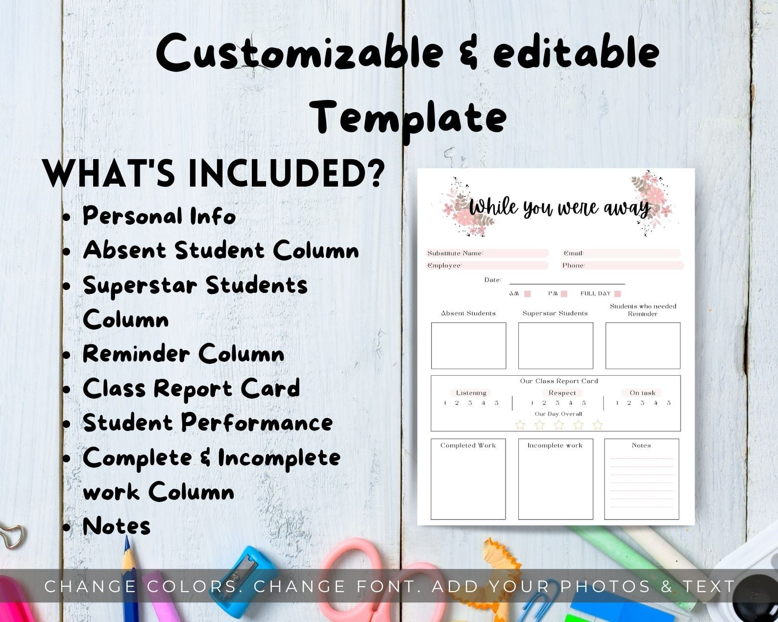 10 Substitute Teacher Notes, Personalized Teacher Notes, Classroom ...