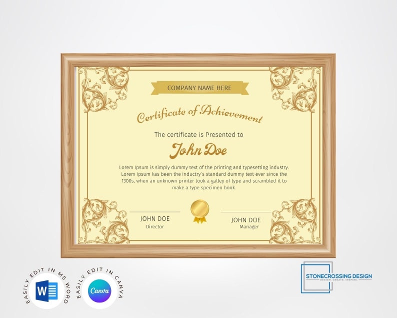 Editable Certificate of Achievement Template. Award Template. Printable ...