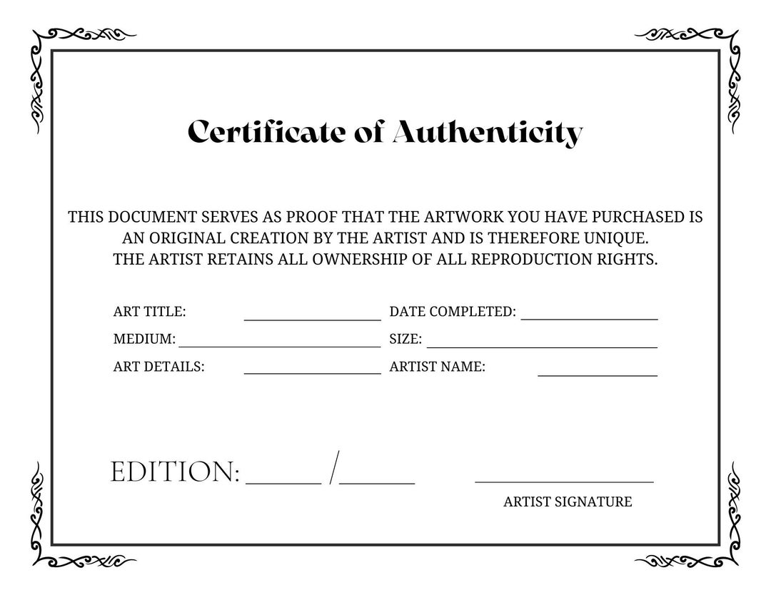Editable Certificate of Authenticity Template. Authenticity - Etsy