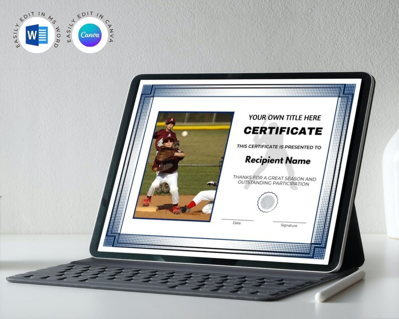 Editable Baseball Sports Certificate Template With Photo. Award. Trophy ...