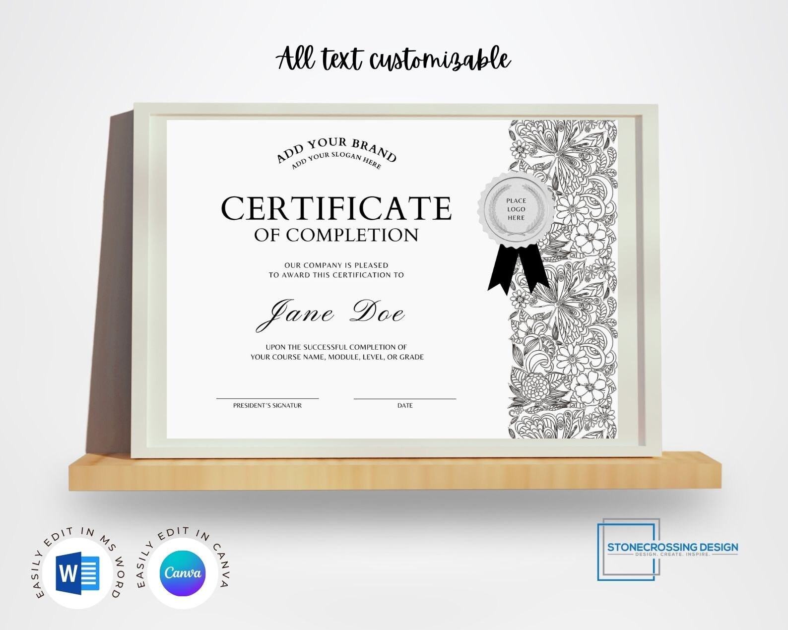 Editable Certificate of Completion Template. Award Template. Printable ...