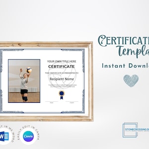 Editable Volleyball Sports Certificate Template With Photo. Award ...