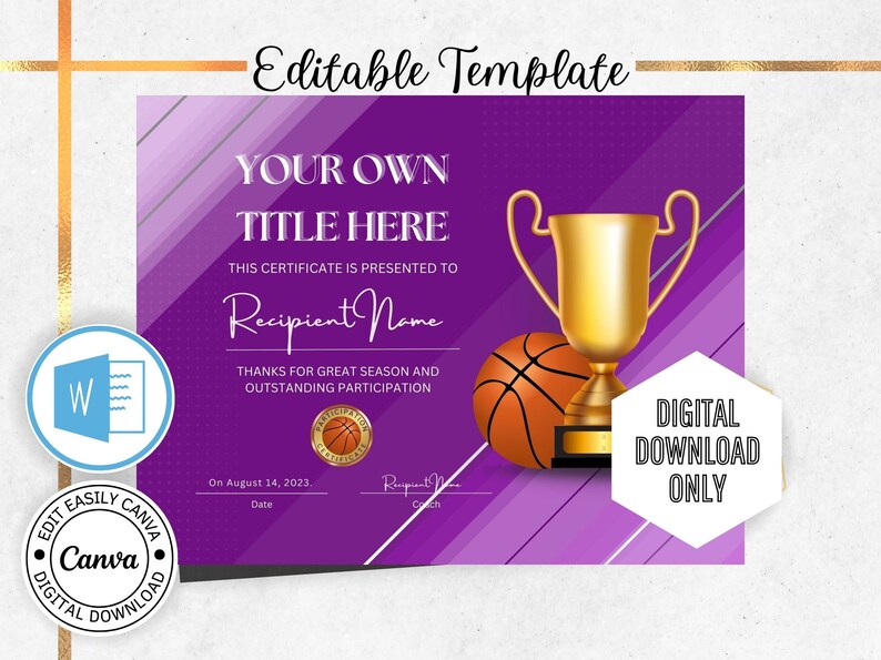Editable Basketball Sports Certificate. Recognizing Sporting - Etsy