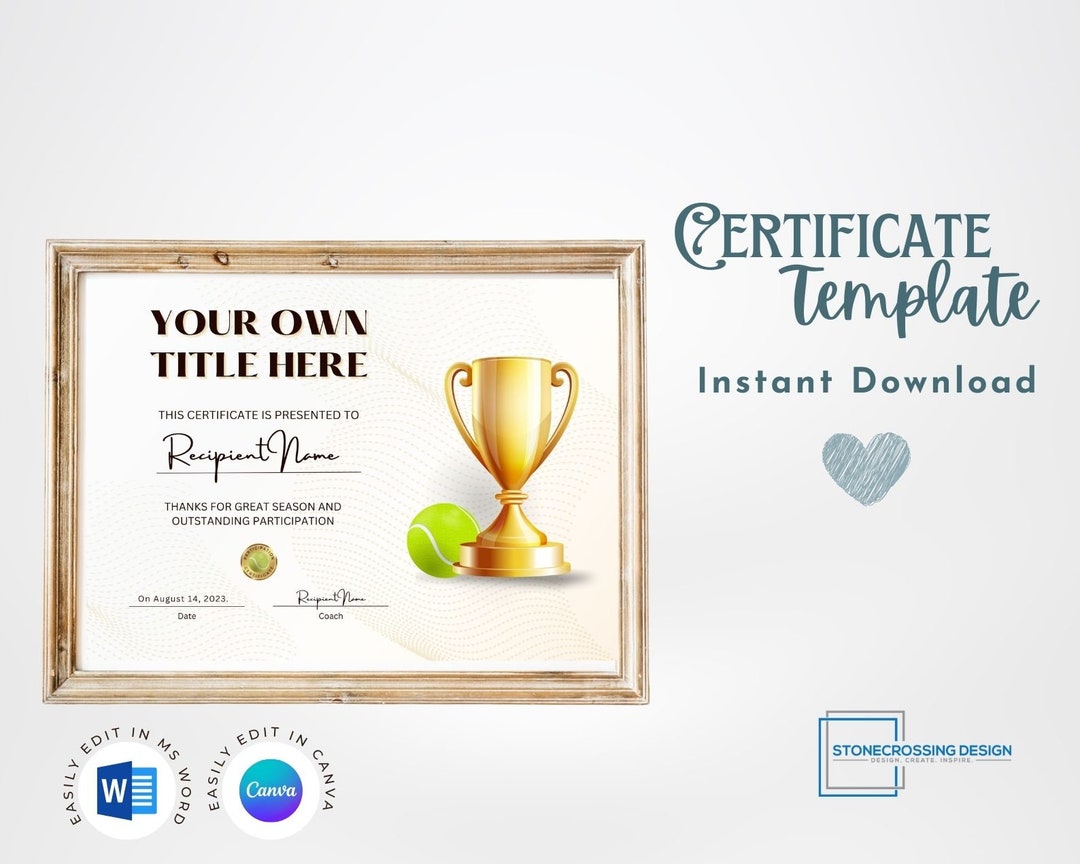 Editable Tennis Sports Certificate. Recognizing Sporting Excellence ...