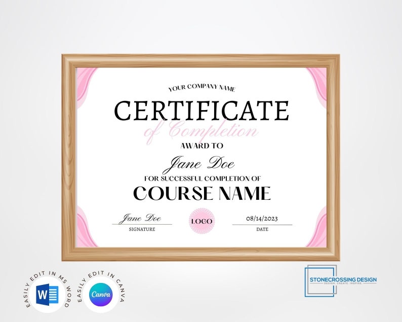 Editable Certificate of Completion Template. Award Template. Printable ...