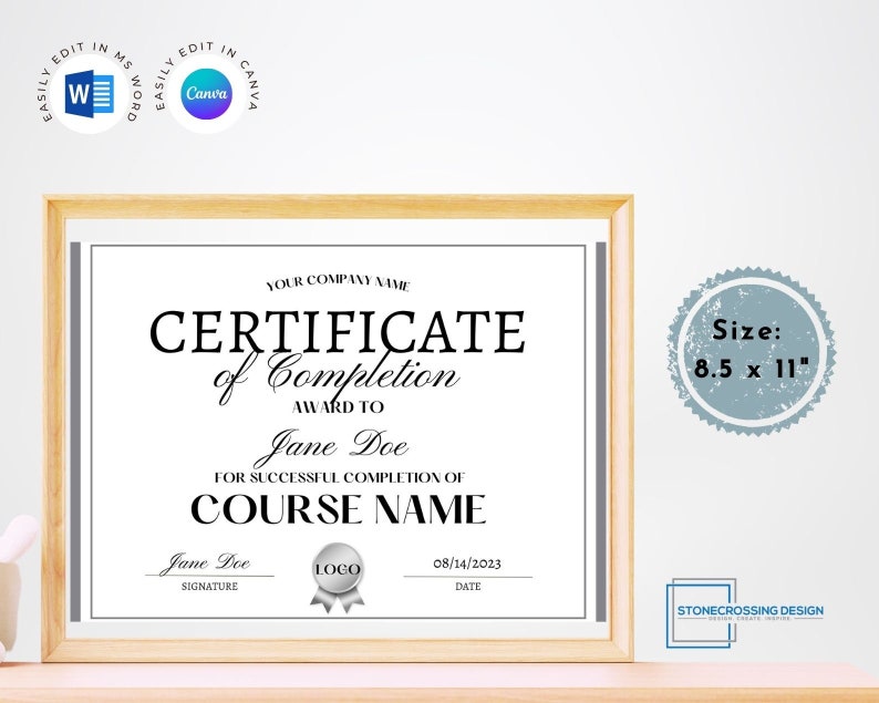 Editable Certificate of Completion Template. Award Template. Printable ...