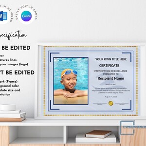 Editable Swimming Sports Certificate Template With Photo. Award. Trophy ...