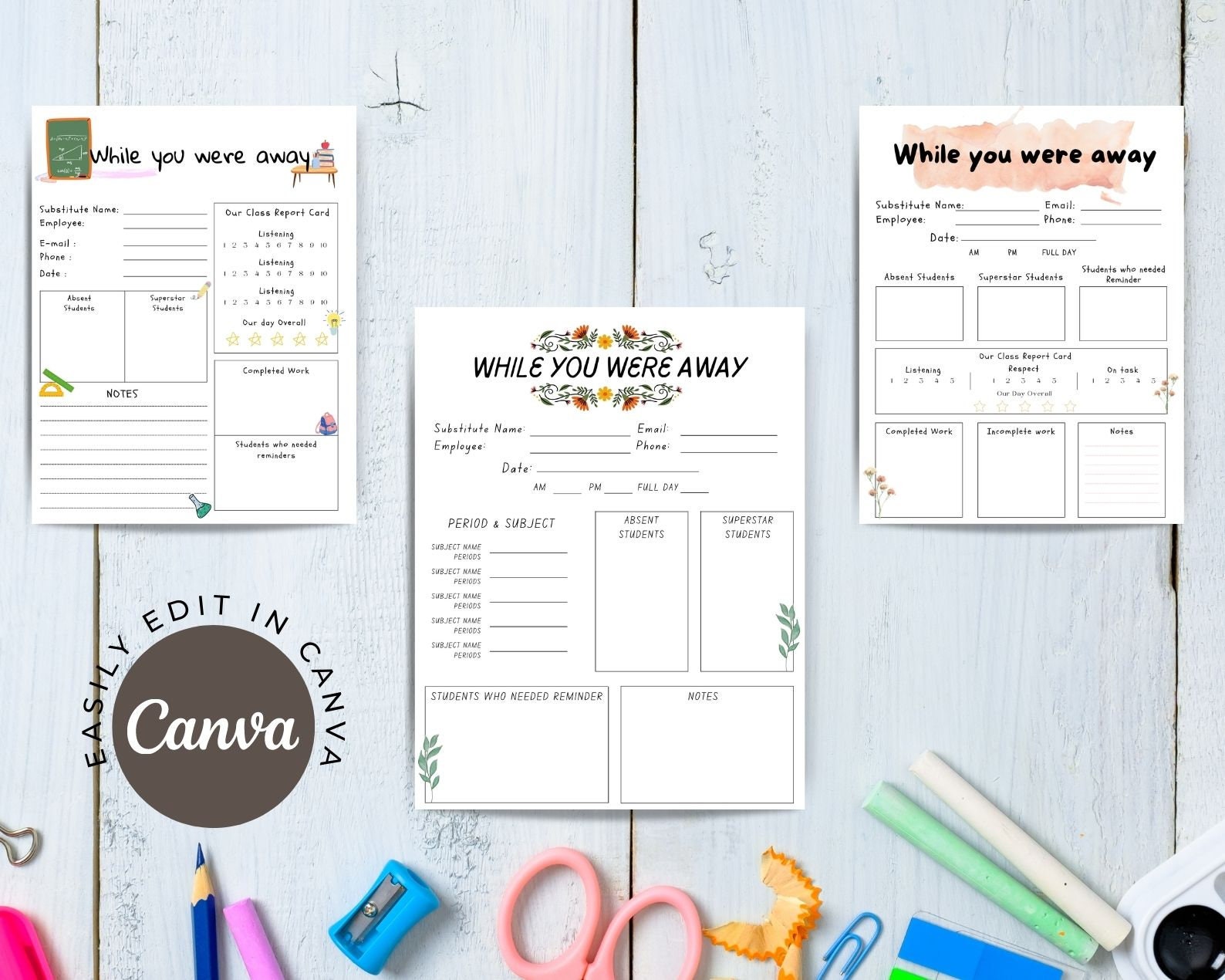 10 Substitute Teacher Notes, Personalized Teacher Notes, Classroom ...