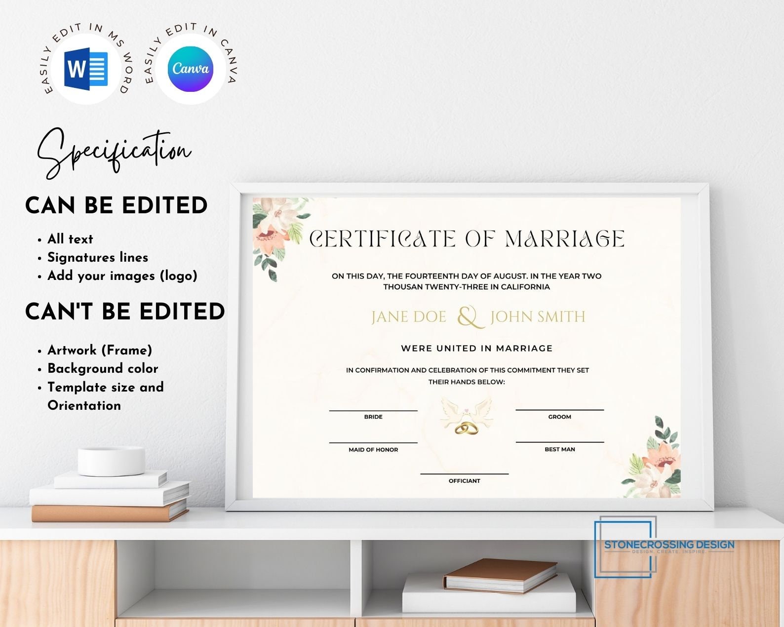 Editable Certificate of Marriage Template. Marriage License. Printable ...