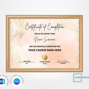 Editable Certificate of Completion Template. Award Template. Printable ...
