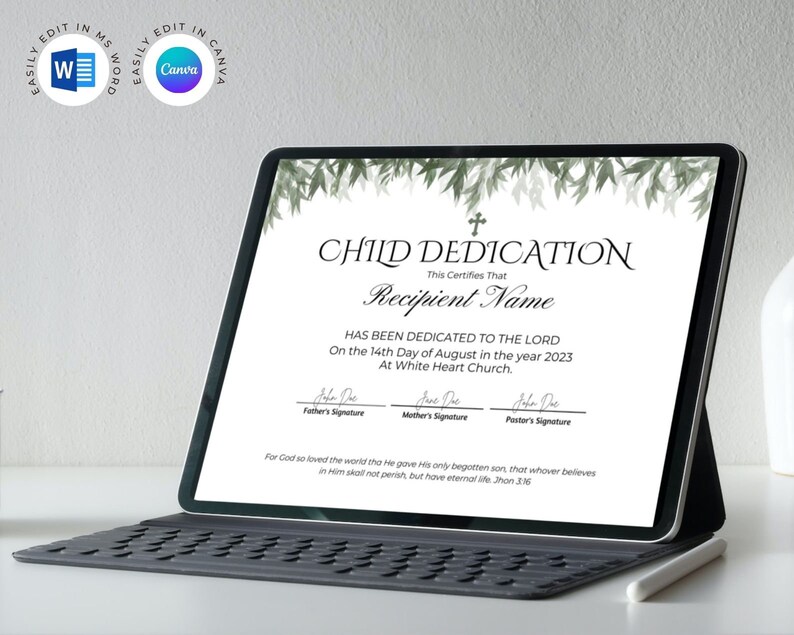 Editable Certificate of Child Dedication Template. Child Dedication ...