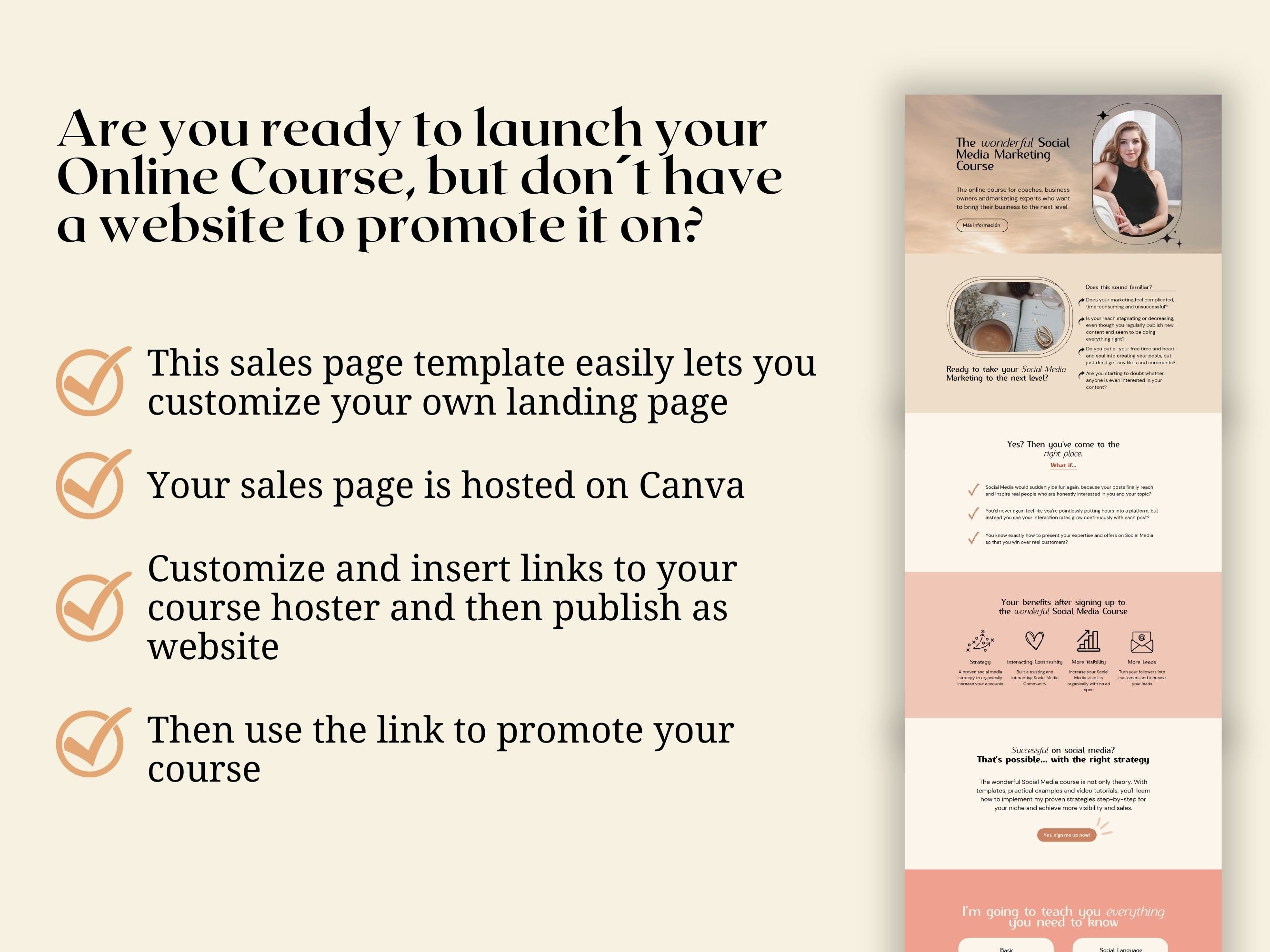 Sales Page Template Canva Online Course Launch Template Sales Funnel ...