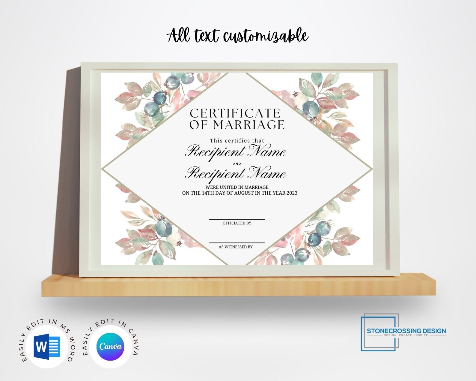 Editable Certificate of Marriage Template. Marriage License. Printable ...