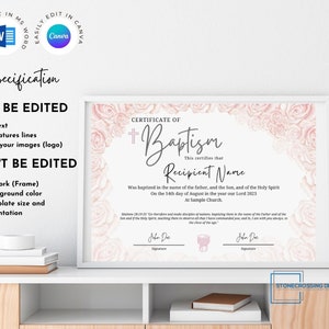 Editable Certificate of Baptism Template. Child Dedication. Printable ...