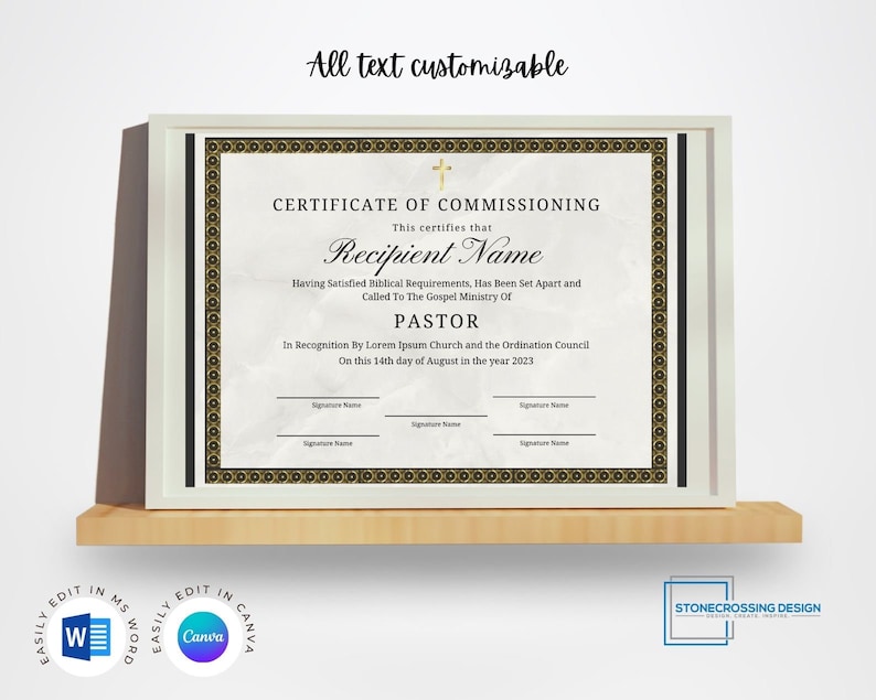 Editable Certificate of Commissioning. Editable With Canva or Microsoft ...