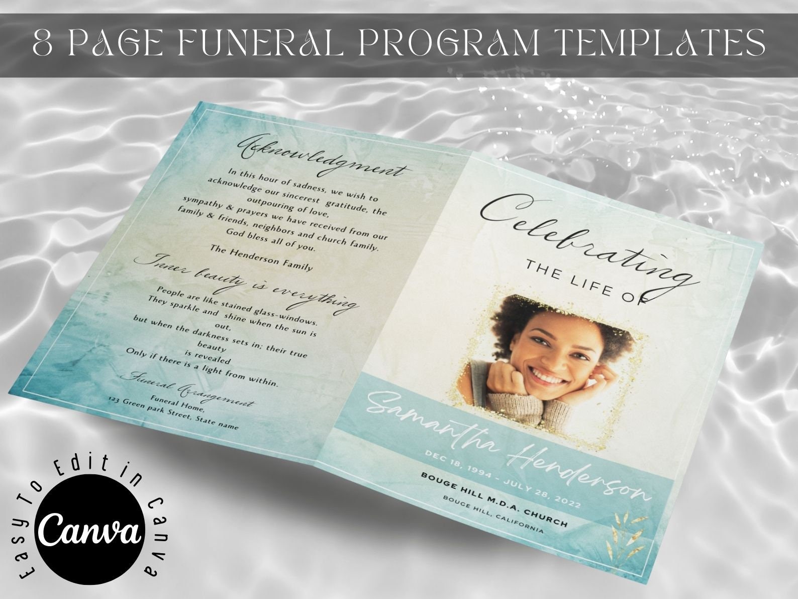8 Page Funeral Program Template 8 Page Obituary Template 8.5 X 11 Inch ...