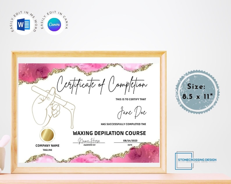 Editable Certificate of Completion Template. Award Template. - Etsy