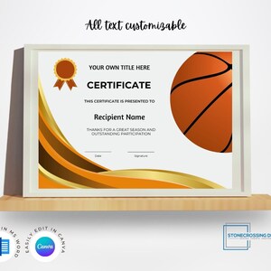 Editable Basketball Sports Certificate Template With Photo. Award ...