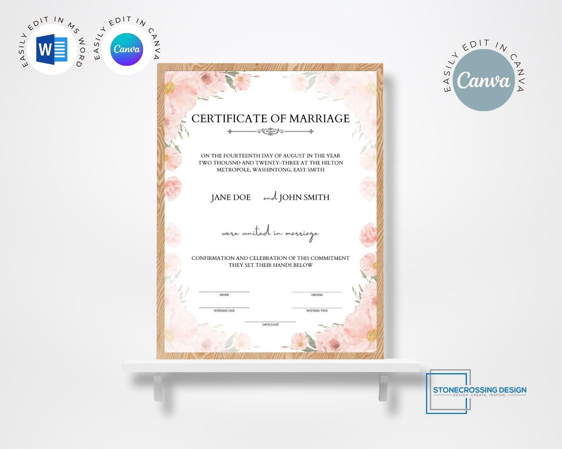 Editable Certificate of Marriage Template. Marriage License. - Etsy
