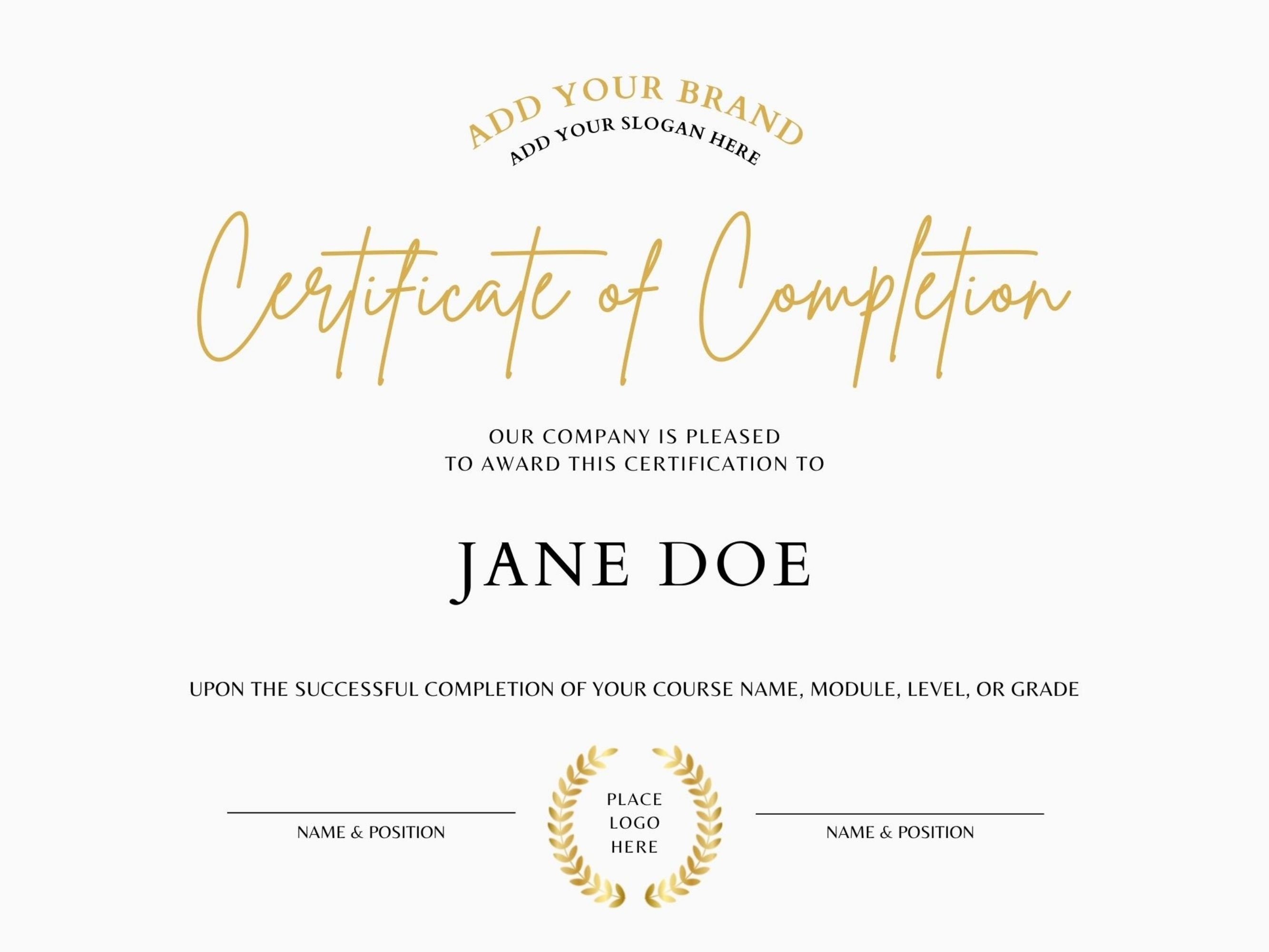 Editable Certificate of Completion Template. Award Template. - Etsy