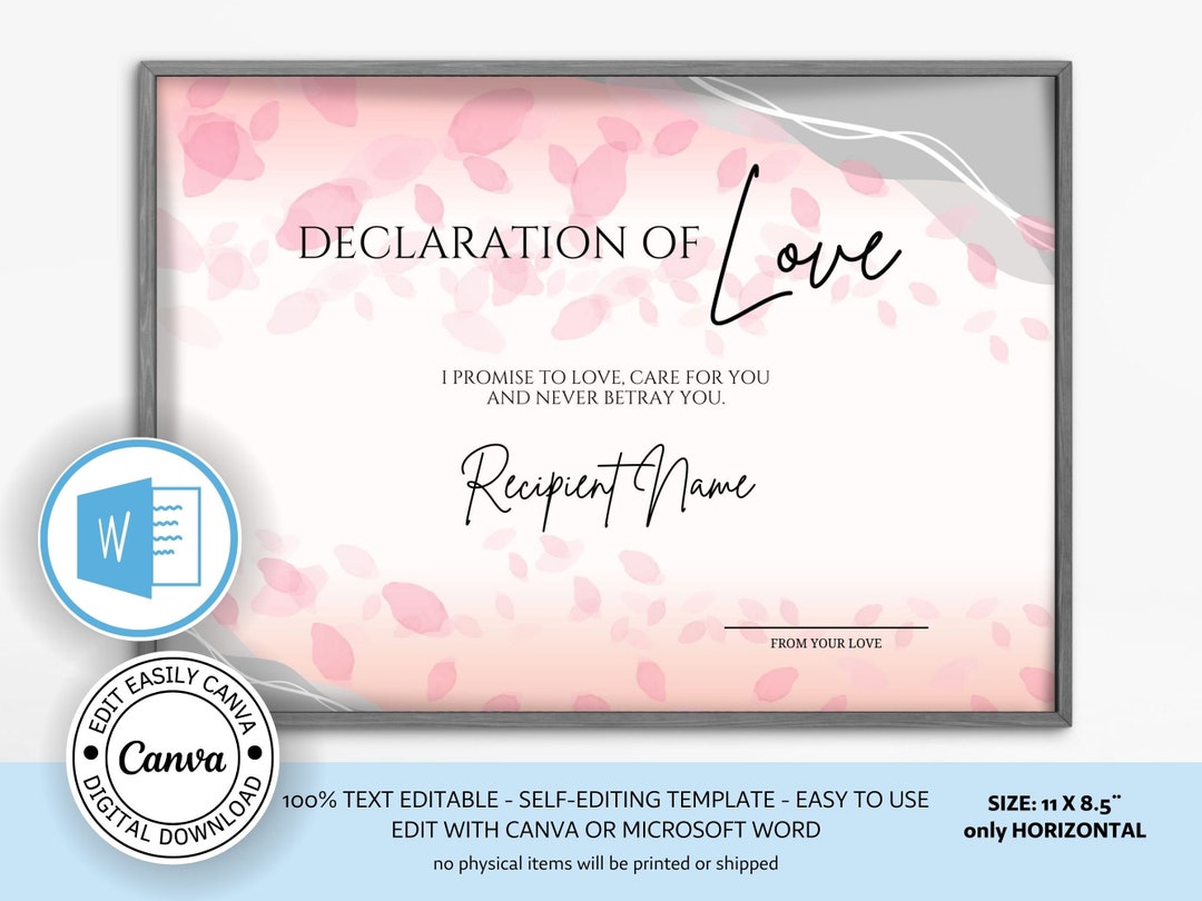 Editable Certificate of Declaration Template. Award Template. - Etsy