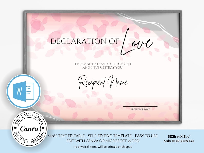 Editable Certificate of Declaration Template. Award Template. - Etsy