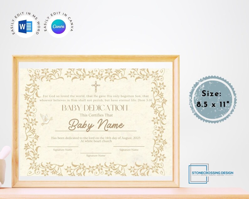 Editable Baby Dedication Template. Baptism. Printable Certificate ...