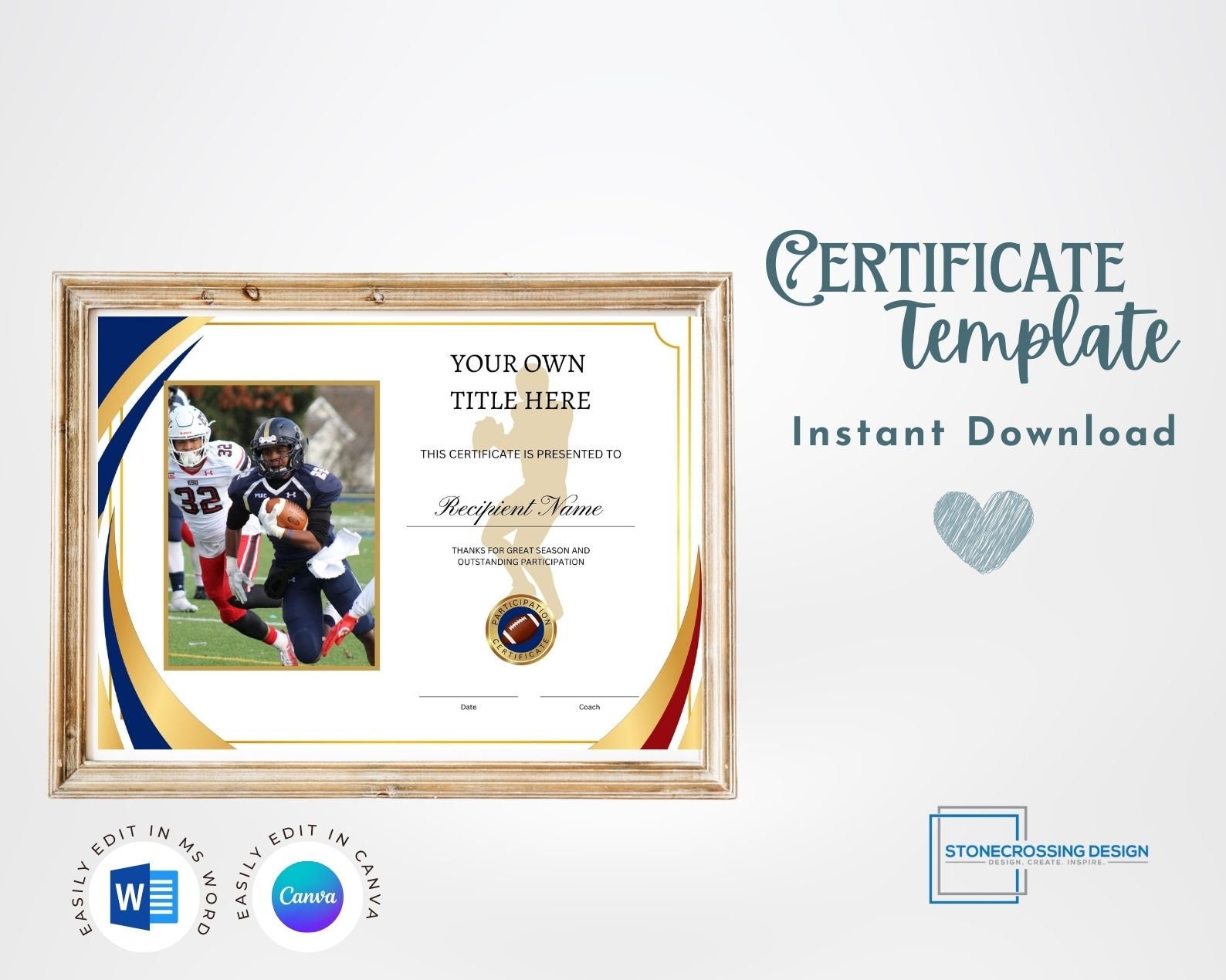 Editable Football Sports Certificate. Recognizing Sporting Excellence ...