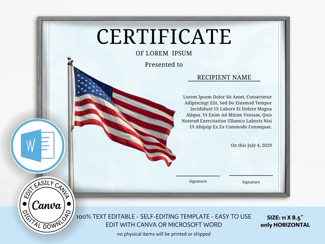 Editable American Flag Template. Award Template. Printable - Etsy
