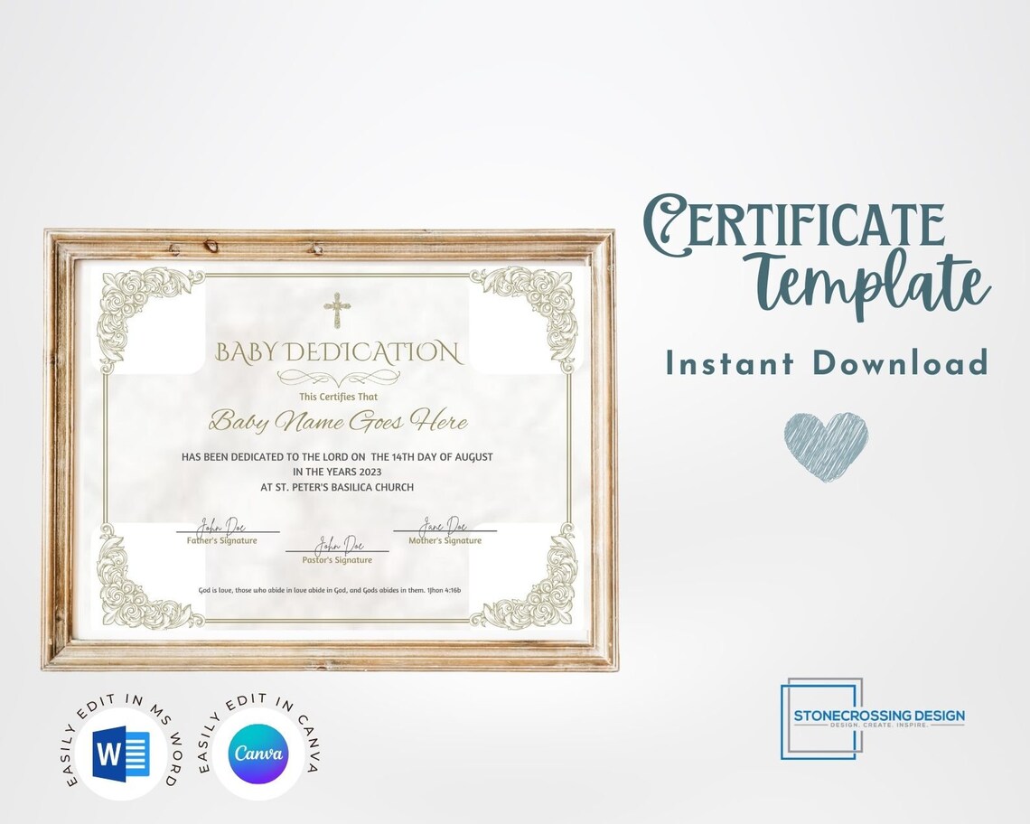 Editable Certificate of Baby Dedication Template. Child Dedication ...