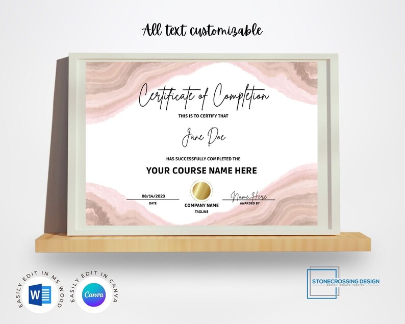 Editable Certificate of Completion Template. Award Template. Printable ...