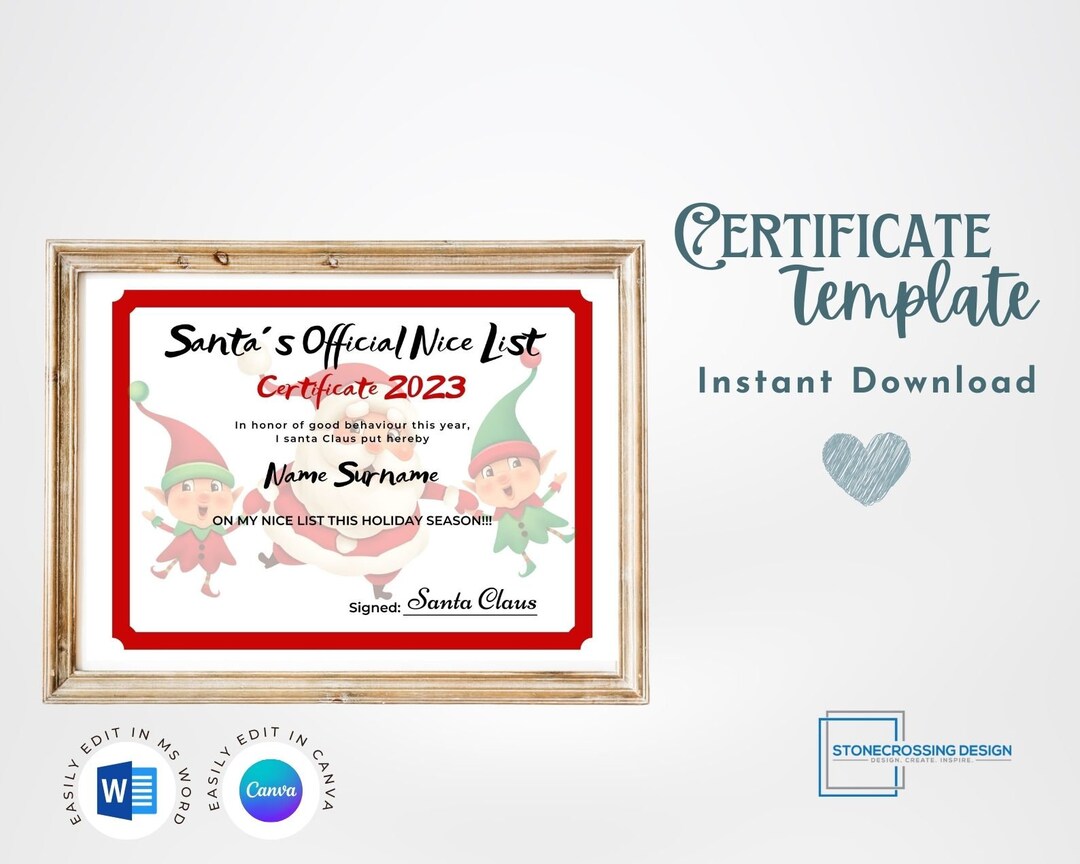 Editable Santa's Certificate. Christmas/holiday Certificate. Editable ...