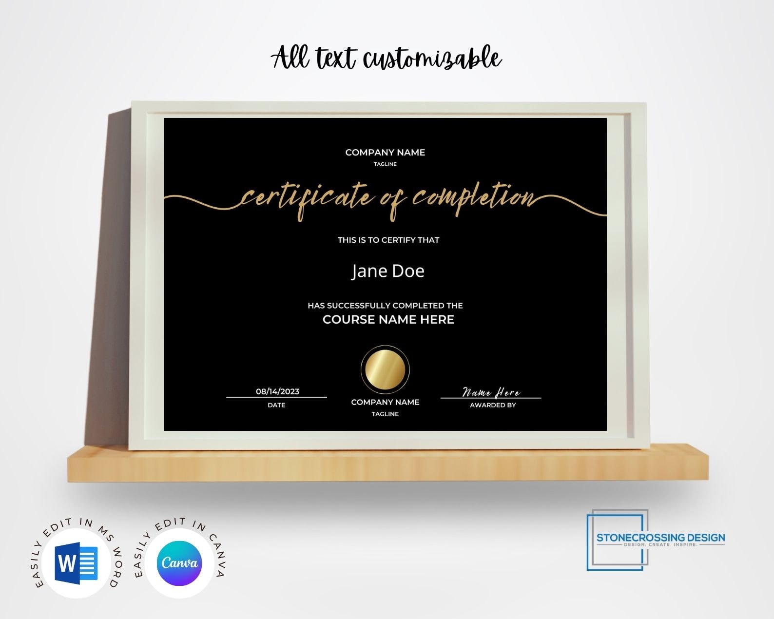 Editable Certificate of Completion Template. Award Template. Printable ...